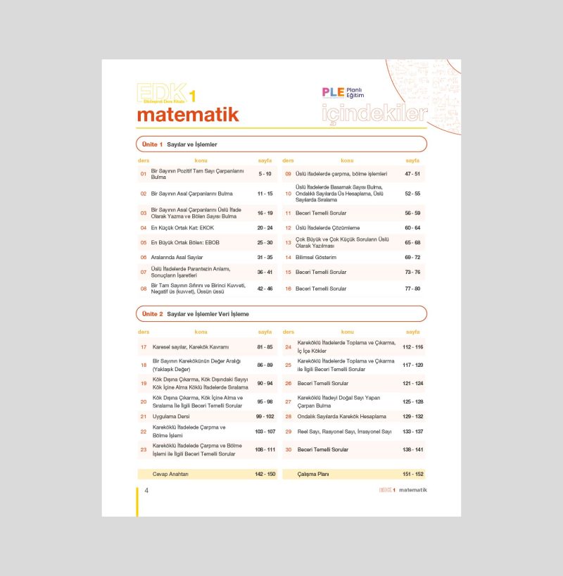 Matematik - 8. Sınıf EDK 1 - PLE Akademi - Digipo